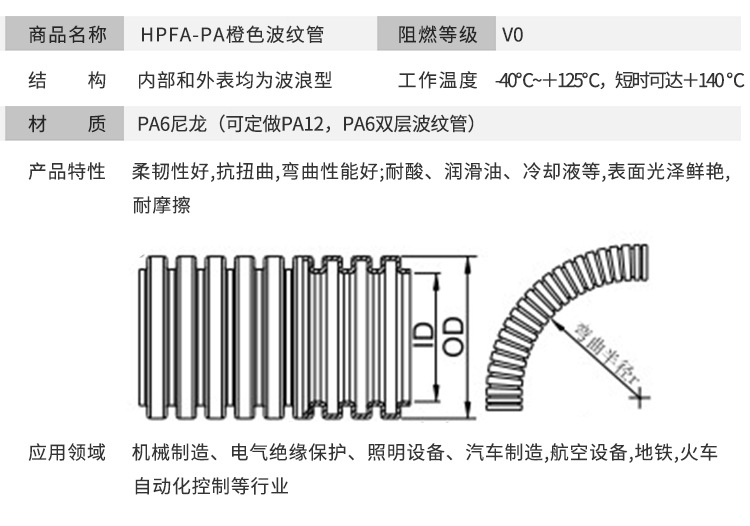 PA尼龙波纹管HPFA耐温阻燃电线保护管新能源汽车塑料线束波纹管 - 惠鹏科技（无锡）有限公司